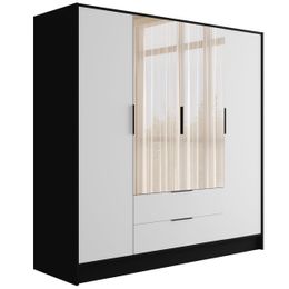KLEIDERSCHRANK mit Spiegel und Fl&uuml;gelt&uuml;ren KOLIN 200x200cm Schwarz / Wei&szlig;
