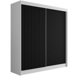 KLEIDERSCHRANK mit Lamel-Schiebet&uuml;ren VILANv2 - 200 cm Wei&szlig; + Lamelle schwarz