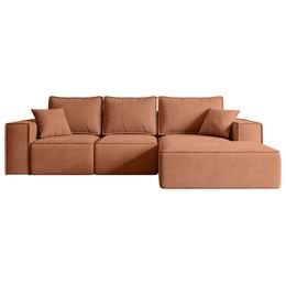 ECKSOFA mit Schlaffunktion und Bettkasten SERRA-L-S - 266x161x87 cm Apricot Velours