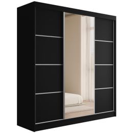 KLEIDERSCHRANK mit Spiegel V2-LOFTIA 215x200 cm Schwarz