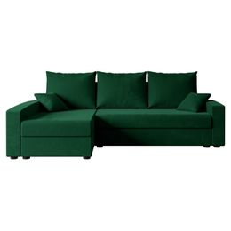 ECKSOFA mit Schlaffunktion und Bettkasten ALESIA-L 231x140x90 cm Gr&uuml;n Velours