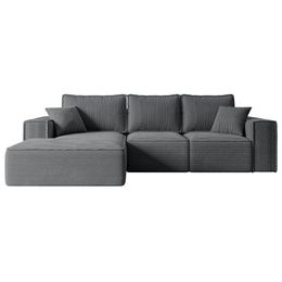 ECKSOFA mit Schlaffunktion und Bettkasten SERRA-L-S - 266x161x87 cm Duneklgrau Cord