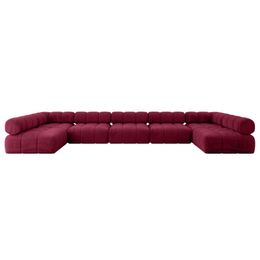 WOHNLANDSCHAFT modulares Sofa Garvo-U3 - 475x190x70 cm Bordeauxrot Velours
