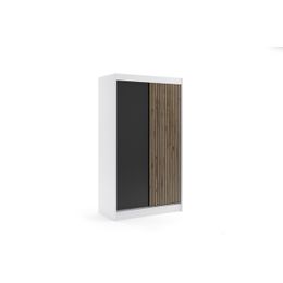 KLEIDERSCHRANK VILAN mit Lamel/LED - 120 cm - Wei&szlig;|Eiche Wotan