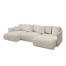 WOHNLANDSCHAFT mit Schlaffunktion und Bettkasten ONESK-U 317x177x72 Beige Cord
