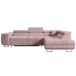 ECKSOFA mit Schlaffunktion und Bettkasten GUSA-L 272x202x107 cm Rosa Cord