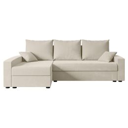 ECKSOFA mit Schlaffunktion und Bettkasten ALESIA-L 231x140x90 cm Beige Velours