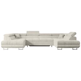 WOHNLANDSCHAFT mit Schlaffunktion und Bettkasten GUSA-U 342x202x107 cm Creme Cord