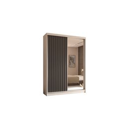 KLEIDERSCHRANK mit Spiegel-Schiebet&uuml;ren und Aluminium-Leisten - LAMELO - 150 cm Wei&szlig;+Grau+Grau