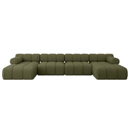WOHNLANDSCHAFT modulares Sofa Tesso-U2 - 380x160x70 cm Gr&uuml;n Boucl&eacute;