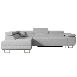 ECKSOFA mit Schlaffunktion und Bettkasten GUSA-L 272x202x107 cm Grau Boucl&eacute;
