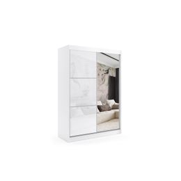 KLEIDERSCHRANK mit Spiegel-Schiebet&uuml;ren und Aluminium-Leisten - VIVI - 120 cm Wei&szlig;