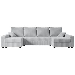 WOHNLANDSCHAFT mit Schlaffunktion und Bettkasten ALESIA-U 301x140x90 cm Grau Cord