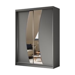 KLEIDERSCHRANK mit Spiegel-Schiebet&uuml;ren und Aluminium-Leisten - VOXI - 160 cm Grau