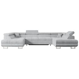 WOHNLANDSCHAFT mit Schlaffunktion und Bettkasten GUSA-U 342x202x107 cm Grau Cord