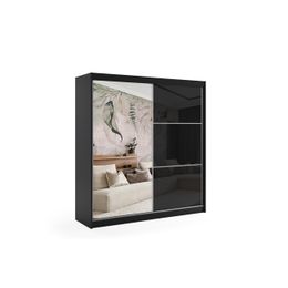 KLEIDERSCHRANK mit Spiegel-Schiebet&uuml;ren und Aluminium-Leisten - VIVI - 200 cm Schwarz