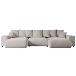 WOHNLANDSCHAFT mit Schlaffunktion ESKAR-U -364x176x72cm Hellbraun Velours