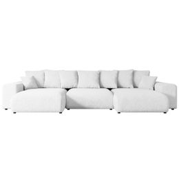 WOHNLANDSCHAFT mit Schlaffunktion ESKAR-U -364x176x72cm Wei&szlig; Boucl&eacute;
