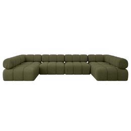WOHNLANDSCHAFT modulares Sofa Garvo-U2 - 380x190x70 cm Gr&uuml;n Boucl&eacute;