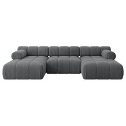 WOHNLANDSCHAFT modulares Sofa Tesso-U1 - 285x160x70 cm Dunkelgrau Cord