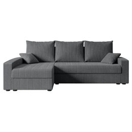 ECKSOFA mit Schlaffunktion und Bettkasten ALESIA-L 231x140x90 cm Grau Cord