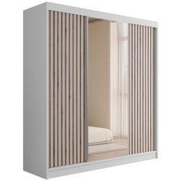KLEIDERSCHRANK mit Spiegel V2-ZENTI 215x200 cm Wei&szlig;