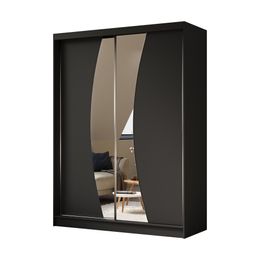 KLEIDERSCHRANK mit Spiegel-Schiebet&uuml;ren und Aluminium-Leisten, LED-Beleuchtung - VOXI - 160 cm Schwarz