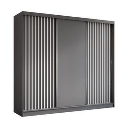 KLEIDERSCHRANK mit furnierten Schiebet&uuml;ren und Aluminium-Leisten, LED-Beleuchtung - LABELO - 240 cm Grau+Grau+Wei&szlig;
