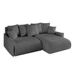 ECKSOFA Ottomane rechts ONESK-L -v1 216x177x72 Dunkelgrau Cord
