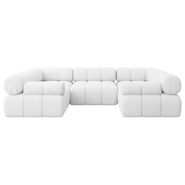 WOHNLANDSCHAFT modulares Sofa Birno-U1 - 285x190x70 cm Wei&szlig; Boucl&eacute;