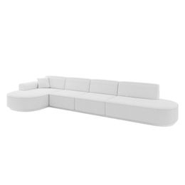 ECKSOFA Ottomane Links MARI-L3-v3 - 413x171x83 cm Wei&szlig; Boucl&eacute;