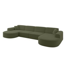 WOHNLANDSCHAFT MARI-U2 - 388x171x79 cm Gr&uuml;n Boucl&eacute;