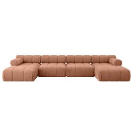 WOHNLANDSCHAFT modulares Sofa Tesso-U2 - 380x160x70 cm Apricot Velours