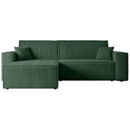 ECKSOFA mit Schlaffunktion und Bettkasten CELTIC-XL - 277x143x83 cm Gr&uuml;n Cord