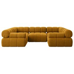 WOHNLANDSCHAFT modulares Sofa Birno-U1 - 285x190x70 cm Senfgelb Cord