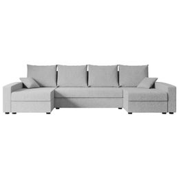 WOHNLANDSCHAFT mit Schlaffunktion und Bettkasten ALESIA-U 301x140x90 cm Grau Boucl&eacute;