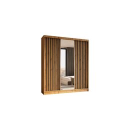 KLEIDERSCHRANK mit Spiegel-Schiebet&uuml;ren und Aluminium-Leisten - LAMELO - 180 cm Artisan+Artisan+Schwarz