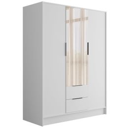 KLEIDERSCHRANK mit Spiegel und Fl&uuml;gelt&uuml;ren KOLIN 150x200cm Wei&szlig;/Wei&szlig;