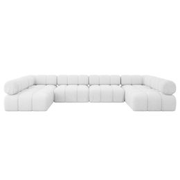 WOHNLANDSCHAFT modulares Sofa Garvo-U2 - 380x190x70 cm Wei&szlig; Boucl&eacute;