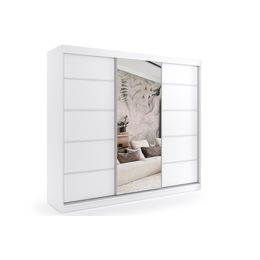 KLEIDERSCHRANK mit Spiegel-Schiebet&uuml;ren und Aluminium-Leisten - MAKI - 240 cm Wei&szlig;