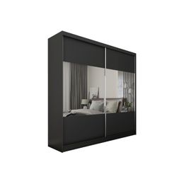 KLEIDERSCHRANK mit Spiegel-Schiebet&uuml;ren und Aluminium-Leisten, LED-Beleuchtung - CELI - 200 cm Schwarz