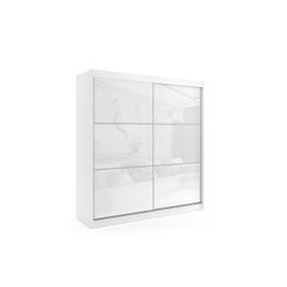 KLEIDERSCHRANK mit Lacobel-Schiebet&uuml;ren und Aluminium- Leisten, LED-Beleuchtung - VIVI - 200 cm Wei&szlig;