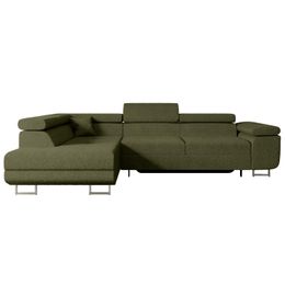 ECKSOFA mit Schlaffunktion und Bettkasten GUSA-L 272x202x107 cm Gr&uuml;n Boucl&eacute;