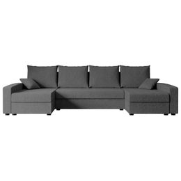 WOHNLANDSCHAFT mit Schlaffunktion und Bettkasten ALESIA-U 301x140x90 cm Grau Boucl&eacute;