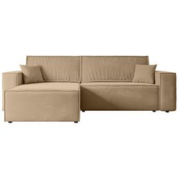 ECKSOFA mit Schlaffunktion und Bettkasten CELTIC-XL - 277x143x83 cm Beige Velours
