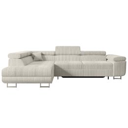 ECKSOFA mit Schlaffunktion und Bettkasten GUSA-L 272x202x107 cm Creme Cord