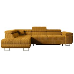 ECKSOFA mit Schlaffunktion und Bettkasten GUSA-L 272x202x107 cm Senfgelb Cord