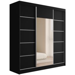KLEIDERSCHRANK mit Spiegel V2-LINEA 215x200 cm Schwarz
