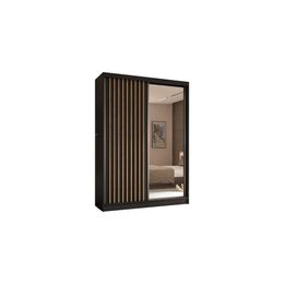 KLEIDERSCHRANK mit Spiegel-Schiebet&uuml;ren und Aluminium-Leisten - LAMELO - 150 cm Schwarz+Schwarz+ Artisan