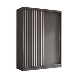 KLEIDERSCHRANK mit furnierten Schiebet&uuml;ren und Aluminium-Leisten - LABELO - 160 cm Grau+Grau+Wei&szlig;